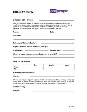 Fillable Online Holiday request form Nov 09.doc Fax Email Print - pdfFiller