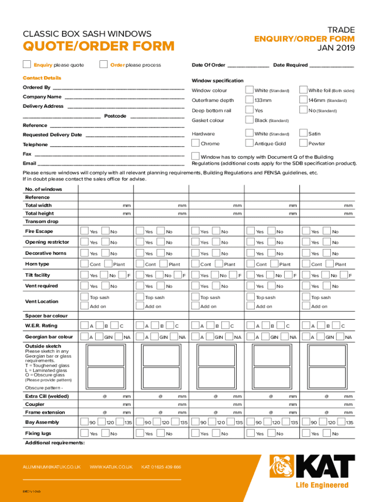 Fillable Online CLASSIC BOX SASH WINDOWS TRADE QUOTE/ORDER FORM ...