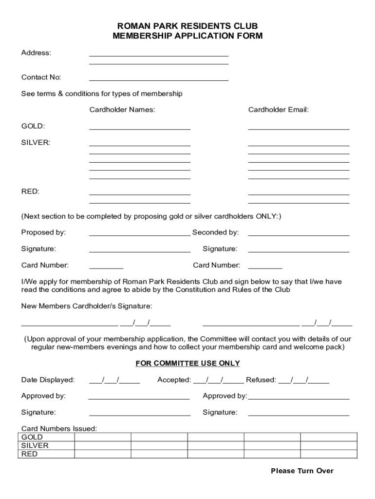 Fillable Online ROMAN PARK RESIDENTS CLUB Membership Form Fax Email ...
