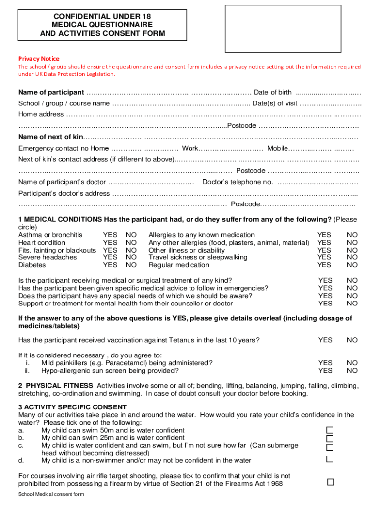 Fillable Online Early Years and Foundation Stage Medical Consent Form ...