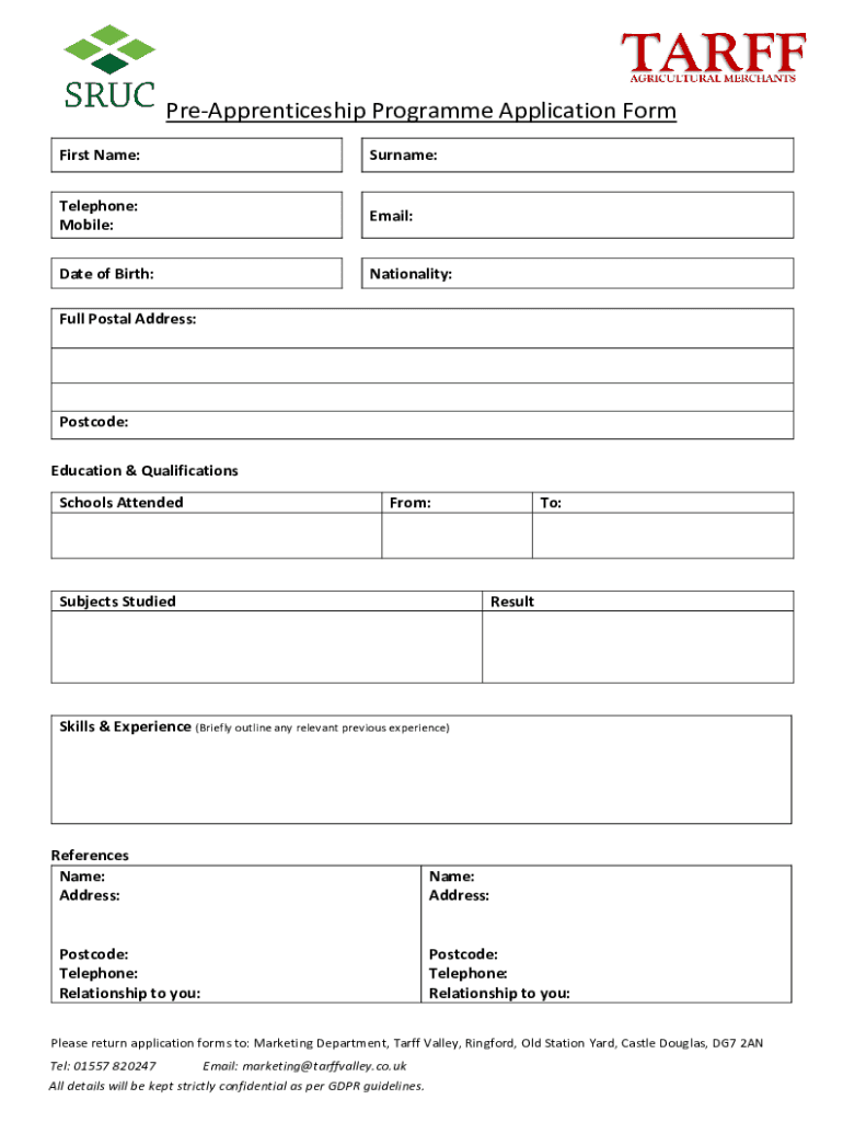 Fillable Online Pre-Apprenticeship Programme Application Form Fax Email Print - pdfFiller
