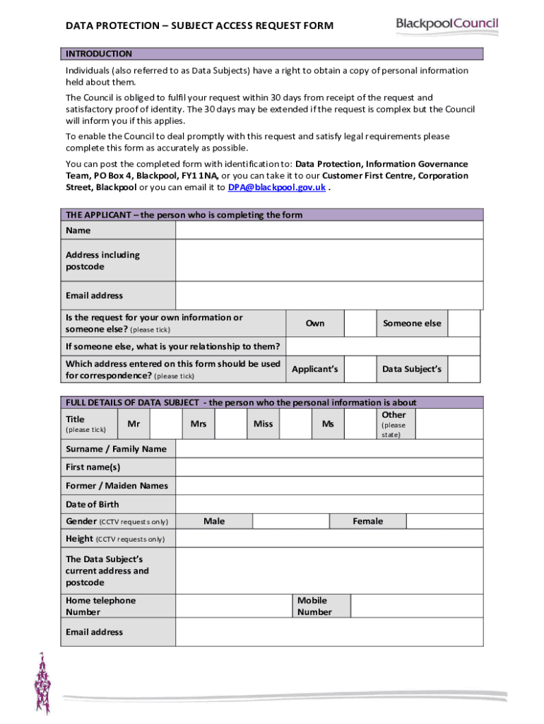 Fillable Online Sample letter for requests for access to personal data ...