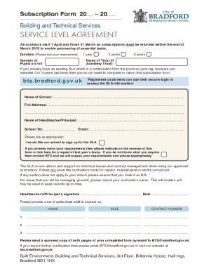 Fillable Online BTS SLA subscription form Fax Email Print - pdfFiller