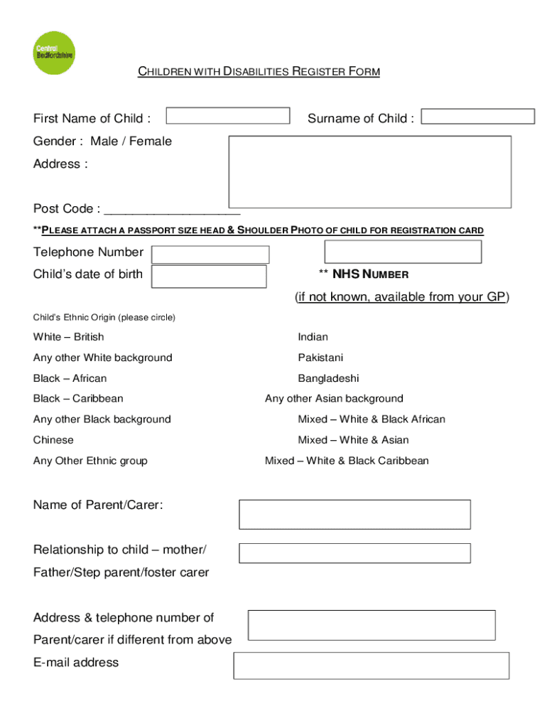 Fillable Online Children with disabilities registration form. Children ...