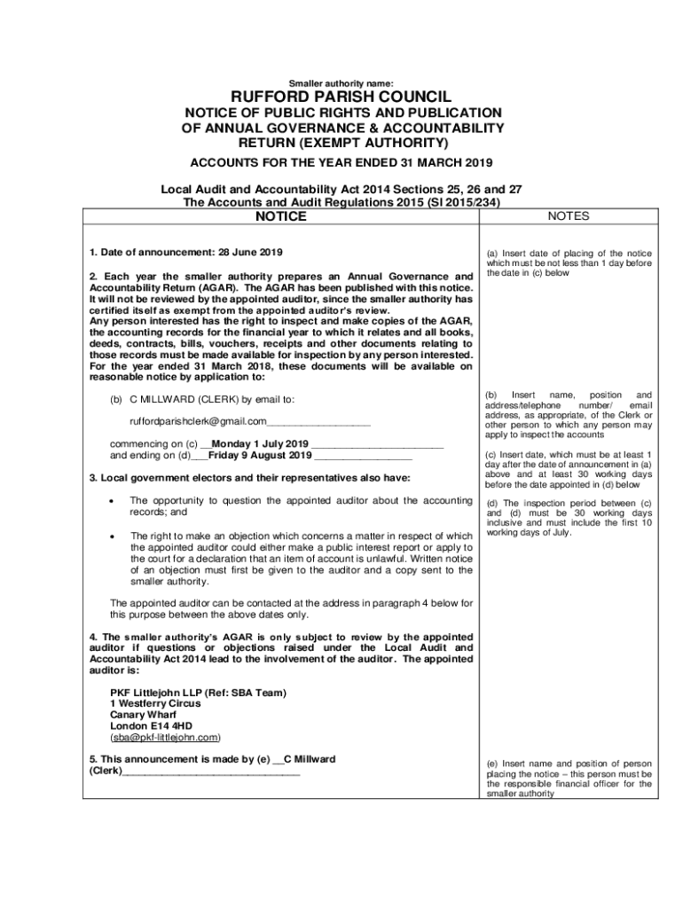 Fillable Online Smaller authority name: Parton Parish Council NOTICE OF ...