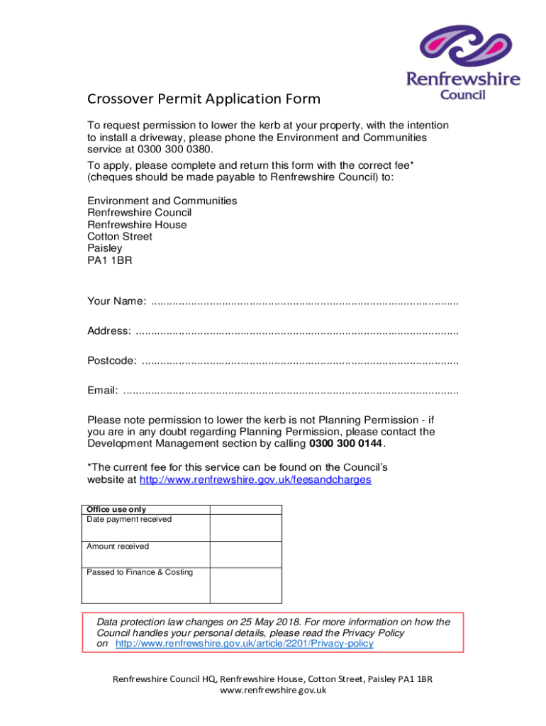 Fillable Online renfrewshire gov Vehicle crossovers or dropped kerbs - Surrey County Council Fax ...