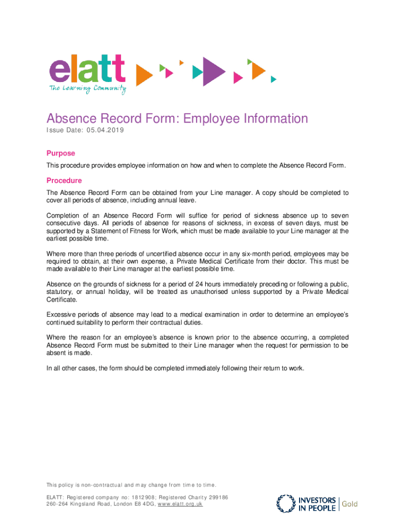 Fillable Online elatt-absence-record-form-employee-information.docx Fax ...