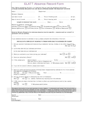 Fillable Online ABSENCE RECORD FORM Fax Email Print - pdfFiller