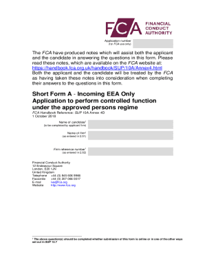 Fillable Online Long Form AIncoming EEA only - Home - FCA Handbook Fax ...