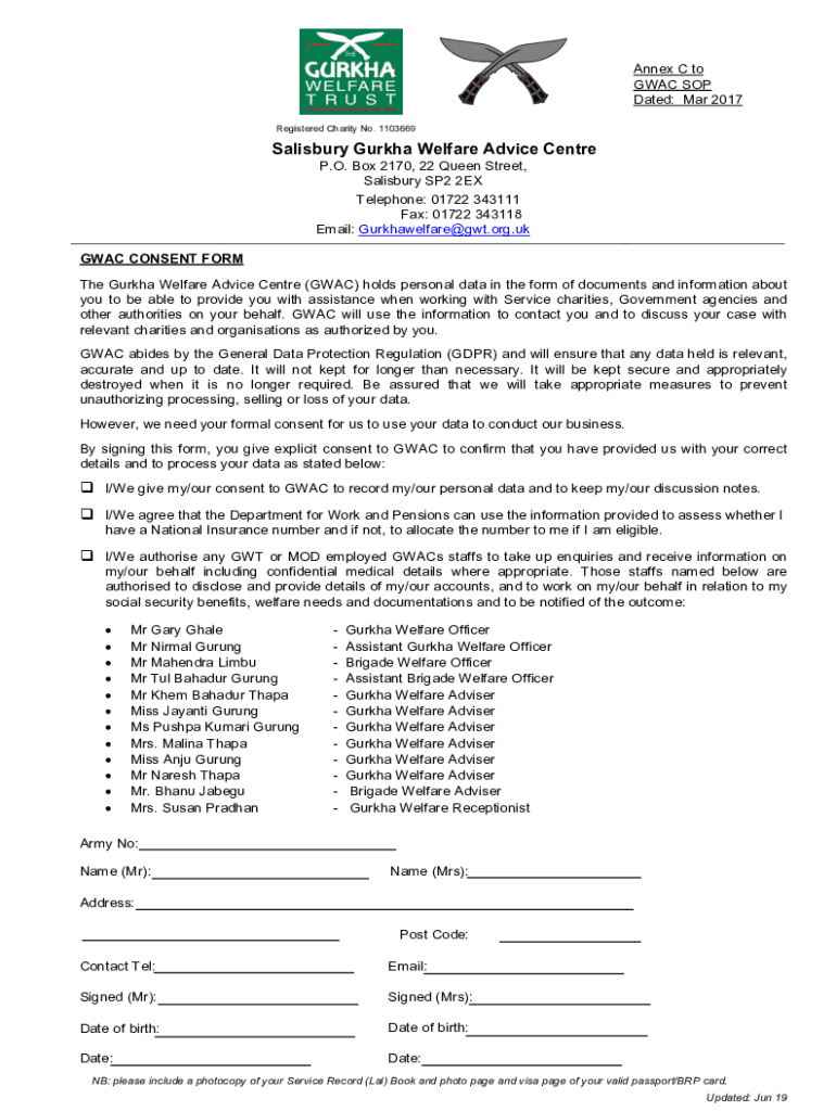 Fillable Online DPA Consent Form - GWAC Salisbury (1).doc Fax Email ...