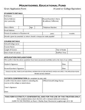 Fillable Online Grant Application Form A Level or College Equivalent ...