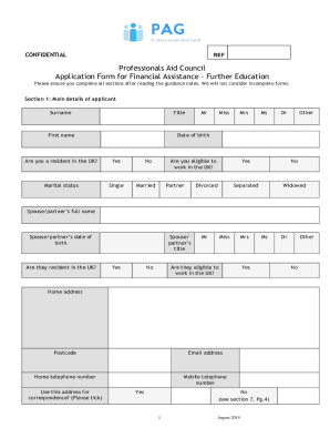 Fillable Online Professionals Aid Guild Application Form for Financial ...