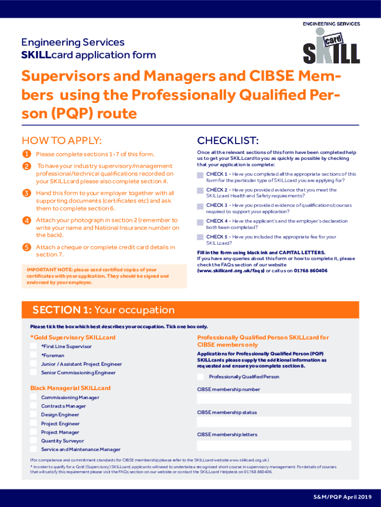 Fillable Online Engineering Services SKILLcard Endorsement Declarations ...