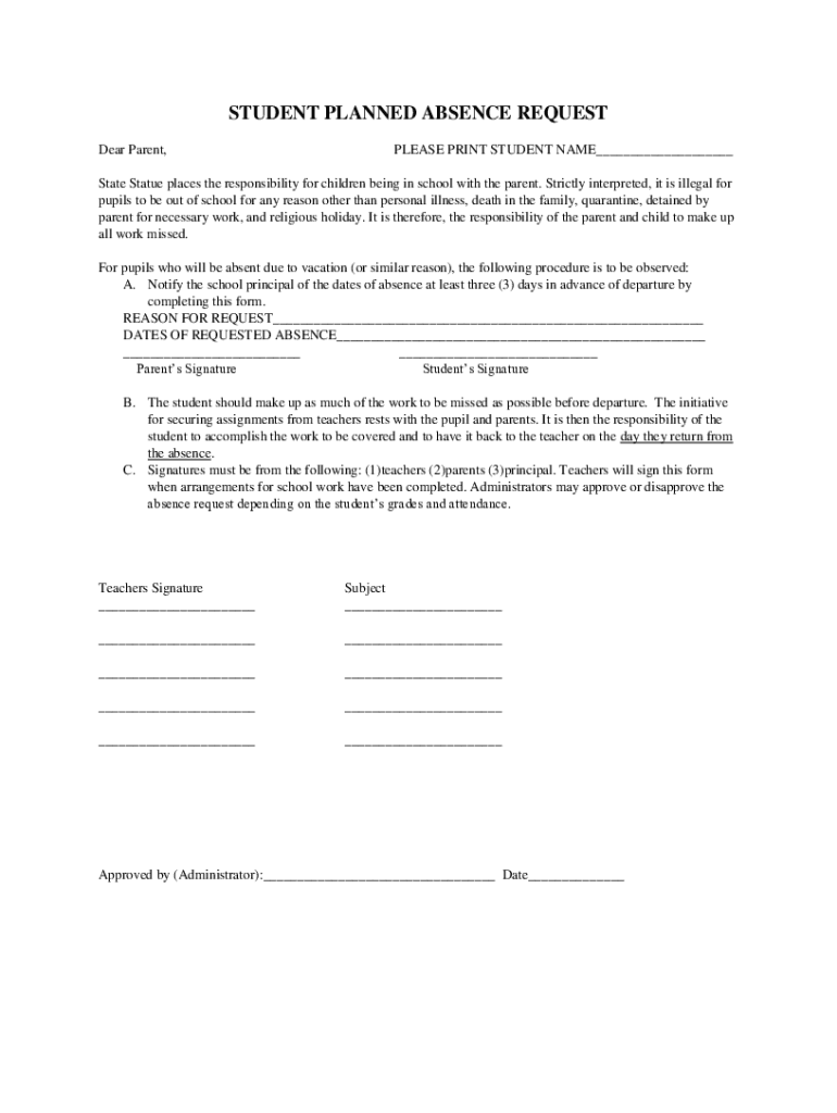 Fillable Online Free Student Absence Request Form Template - Cognito Forms Fax Email Print ...