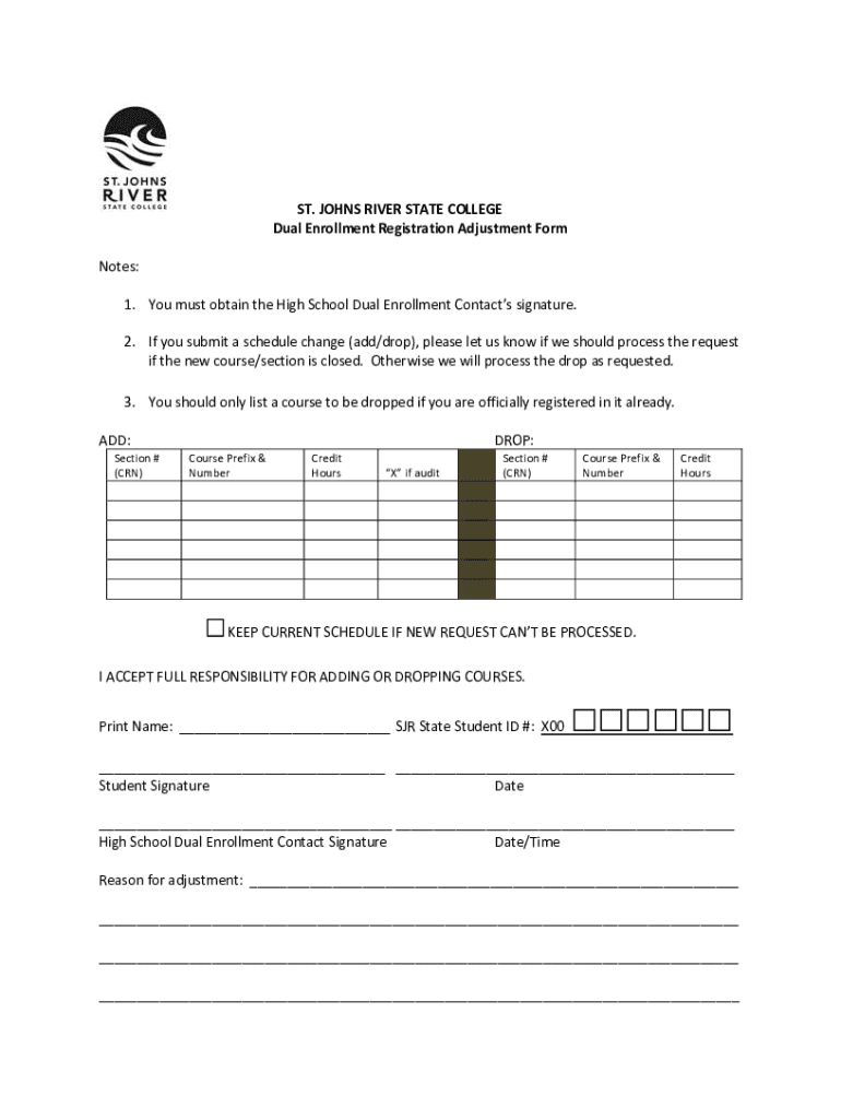 Fillable Online St. Johns River State College Dual Enrollment ...