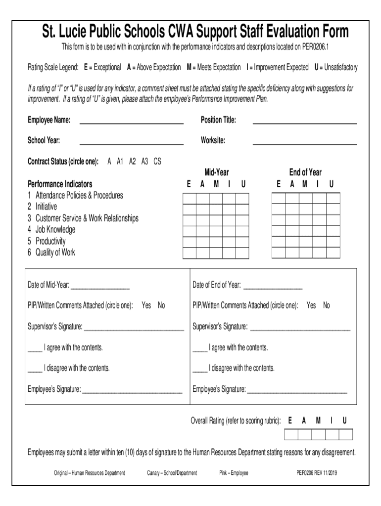 Fillable Online St. Lucie Public Schools CWA Support Staff Evaluation ...