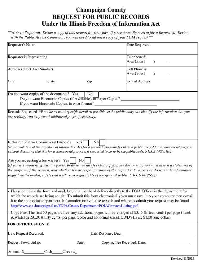 Fillable Online SAMPLE FOIA REQUEST FORM - Illinois Public Access ...