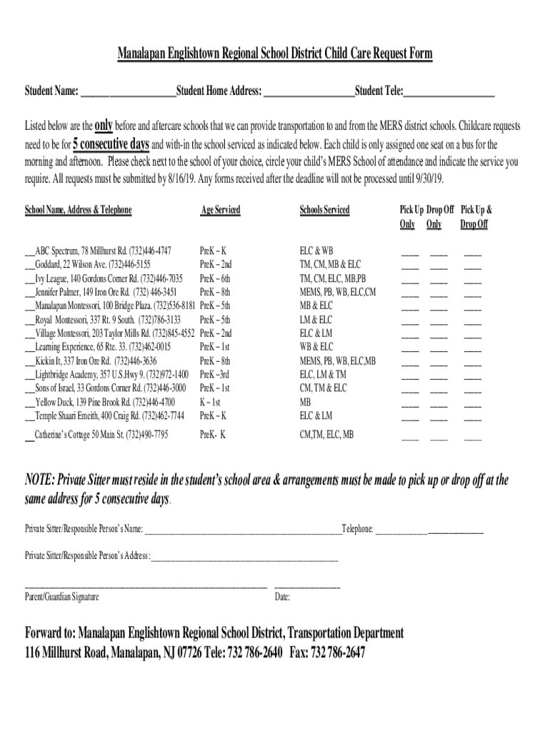 Fillable Online Manalapan- Englishtown Regional School District Request ... Fax Email Print ...
