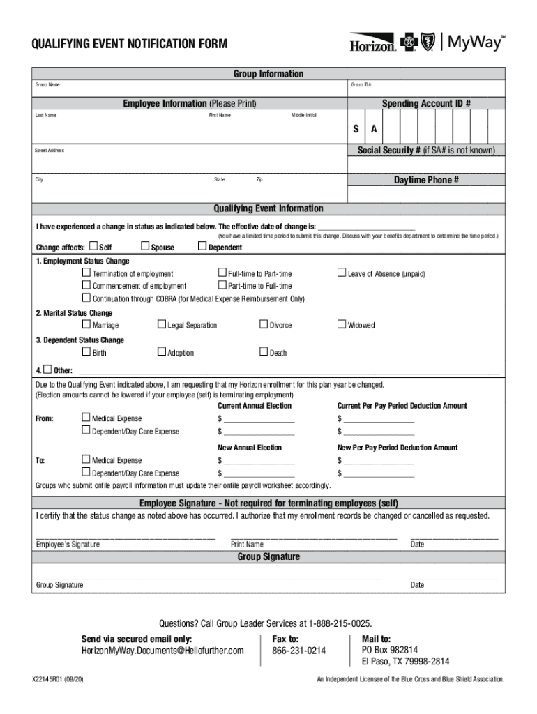 Fillable Online QUALIFYING EVENT NOTIFICATION FORM - St. Olaf College ...