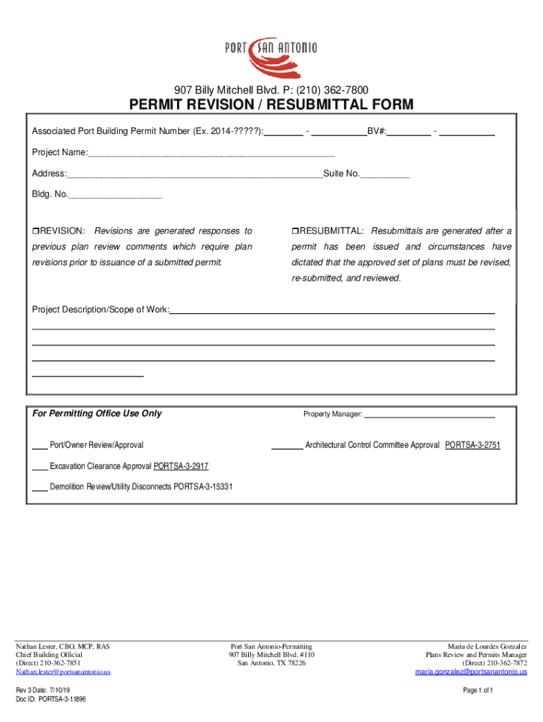 Fillable Online Fillable Online PERMIT REVISION / RESUBMITTAL FORM ...