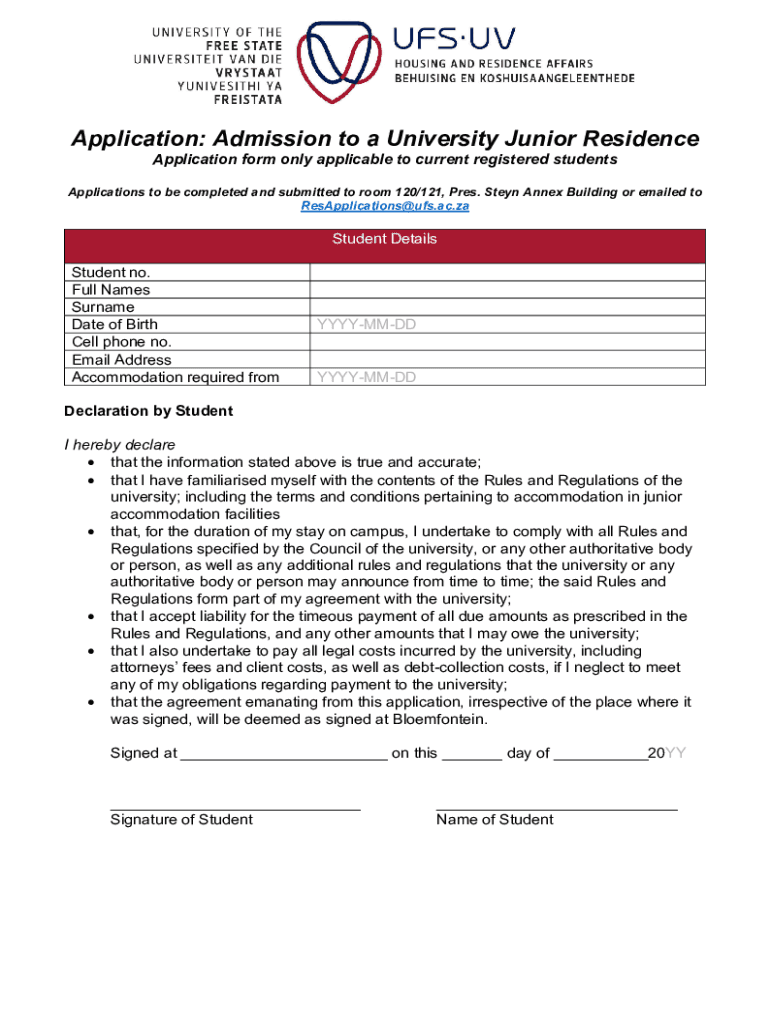 Fillable Online University of the Free State UFS Residence Application ... Fax Email Print ...