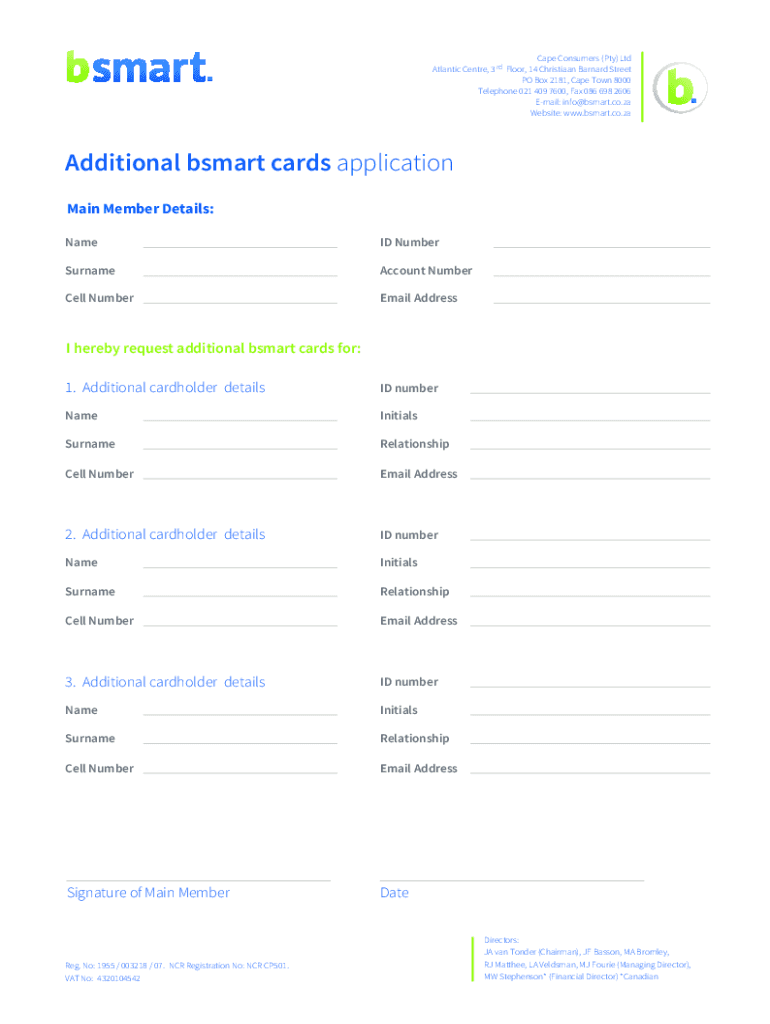 Fillable Online Additional Card Form Fax Email Print - pdfFiller