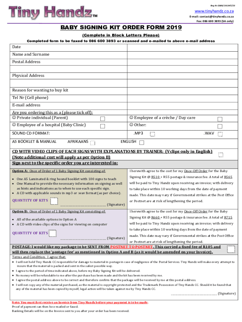 Fillable Online BABY SIGNING KIT ORDER FORM 2019 Fax Email Print ...