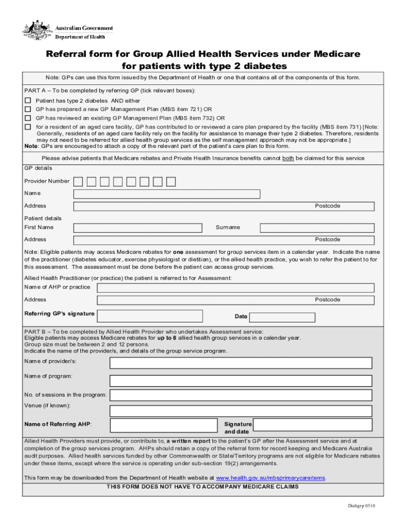Fillable Online Referral form Grp Allied HS Medicare Diabetes Blacktown ...