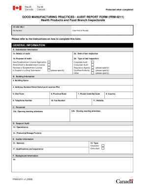 Fillable Online GOOD MANUFACTURING PRACTICES - AUDIT REPORT FORM (FRM ...