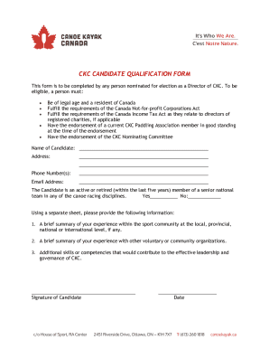 Fillable Online CKC CANDIDATE QUALIFICATION FORM Fax Email Print ...
