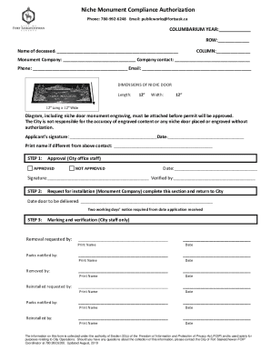 Fillable Online Niche Monument Compliance Authorization Form Fax Email ...