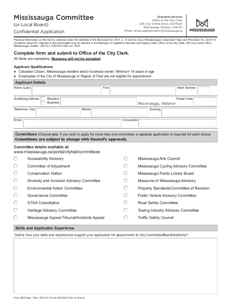 Fillable Online City of Mississauga Municipal Elections - Info for ...