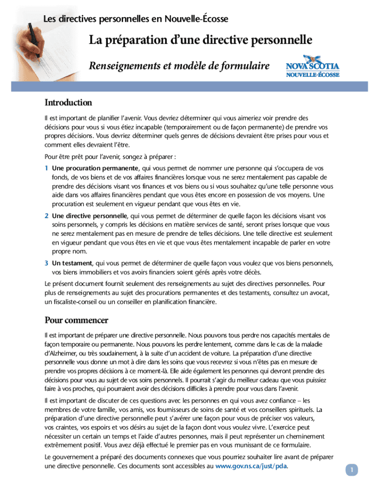 Remplissable En Ligne Les directives personnelles en Nouvelle-cosse Fax Email Imprimer - pdfFiller