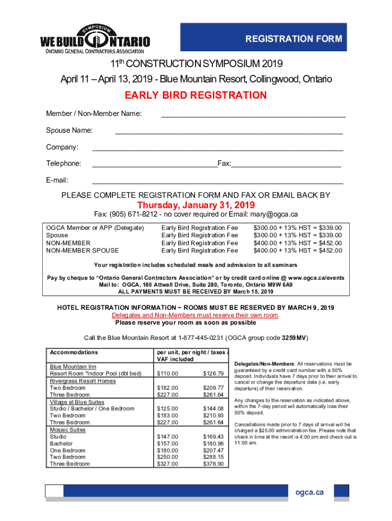 Fillable Online 2019 Early Bird registration form mem and non mem Fax ...