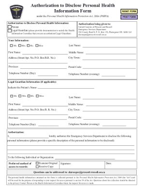 Fillable Online en prescott-russell on Authorization to Disclose Personal Health Information ...