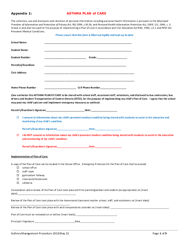 Fillable Online Appendix 1: Life Threatening Medical Condition PLAN of ...