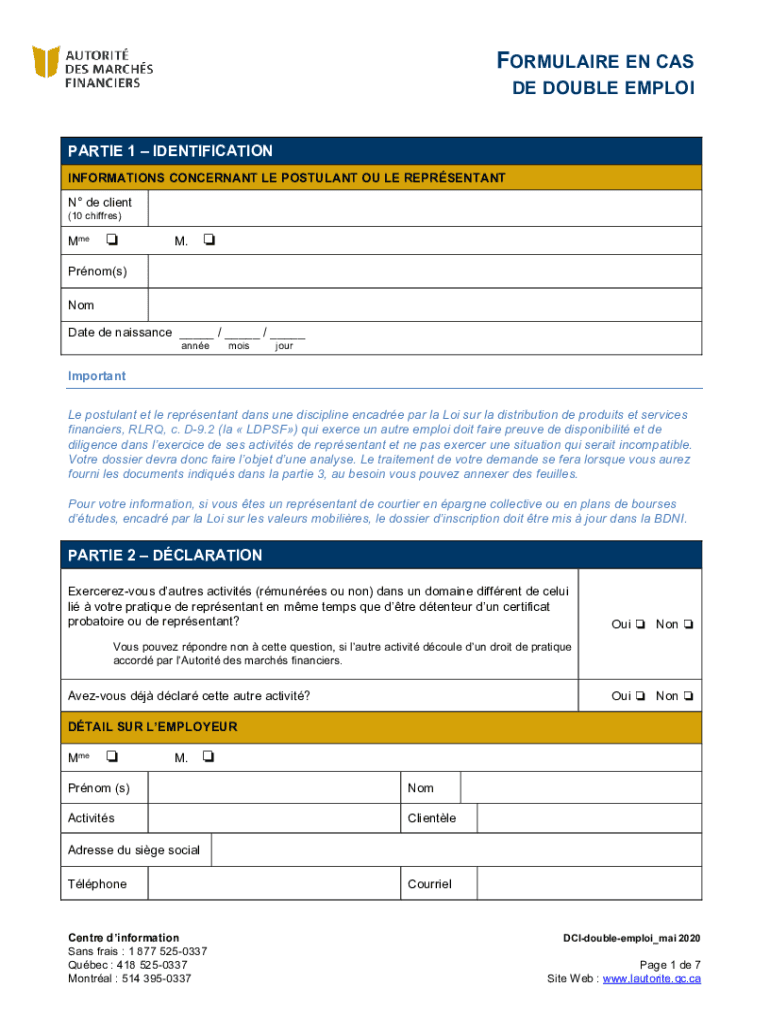 Remplissable En Ligne lautorite qc Fillable Online lautorite qc Formulaire en cas de double ...