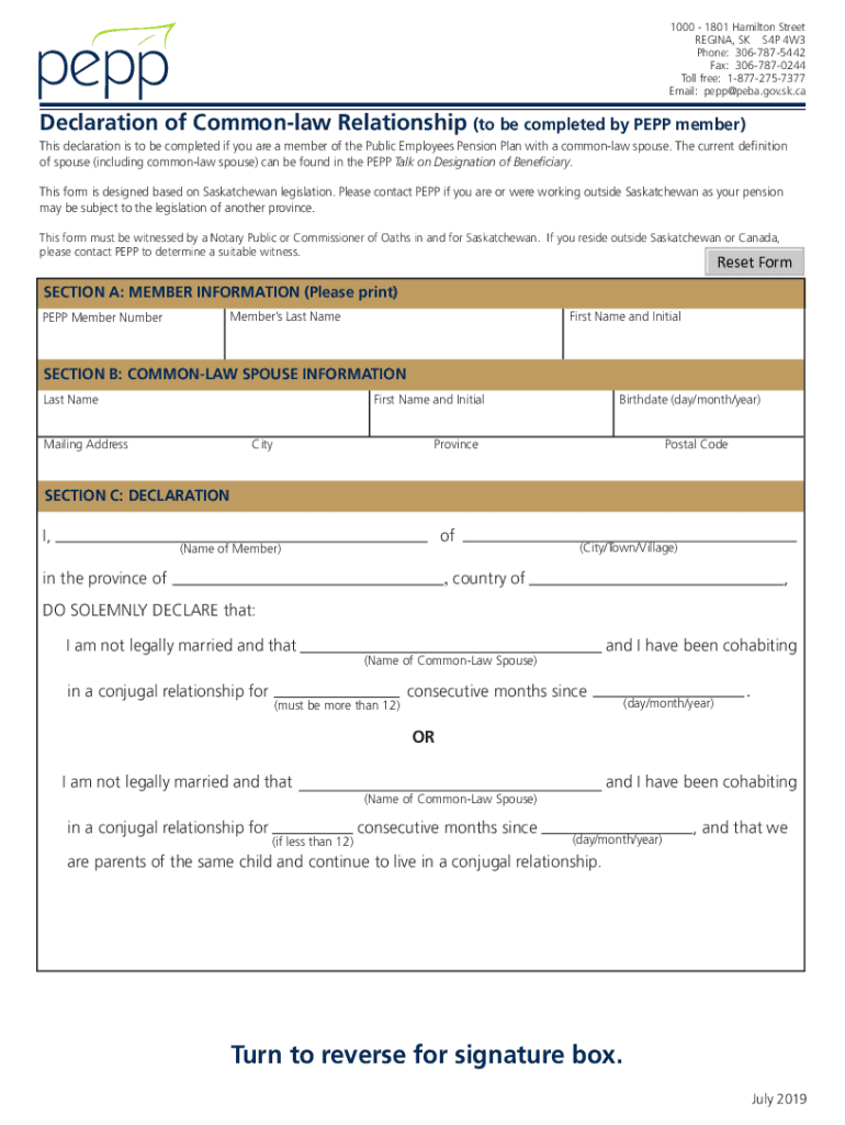 Fillable Online Fillable Online Declaration of Common-Law Spouse at ...
