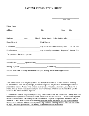 Fillable Online AAA Patient Info Form.doc Fax Email Print - pdfFiller