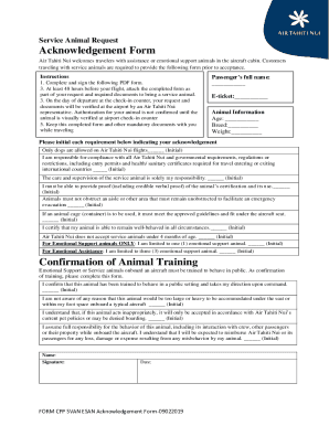Fillable Online Service Animal Request Acknowledgement Form - Air Tahiti Nui Fax Email Print ...