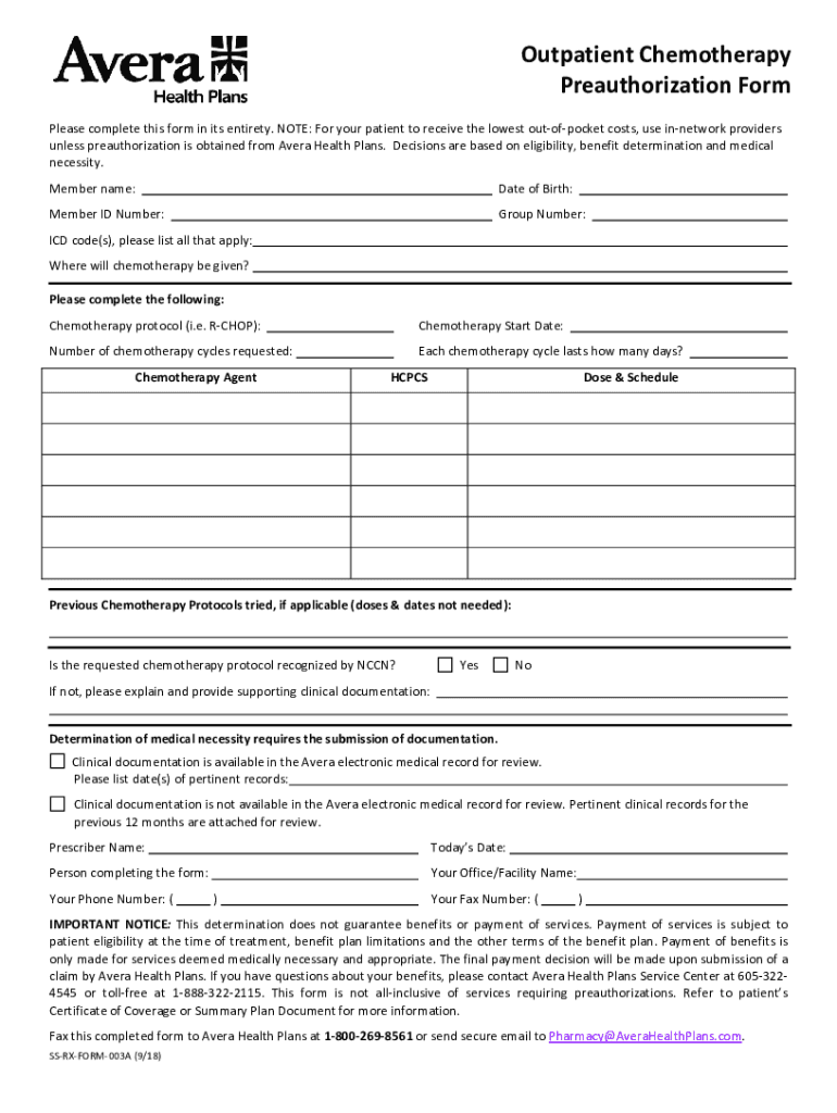 Fillable Online SS-RX-FORM-003A Chemotherapy Preauthorization Form.doc Fax Email Print - pdfFiller