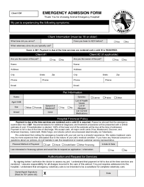 Fillable Online EMERGENCY ADMISSION FORM Fax Email Print - pdfFiller