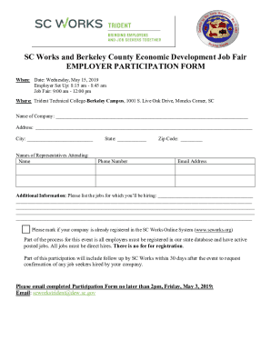 Fillable Online Job Fair Participation Form - Berkeley County Fax Email Print - pdfFiller