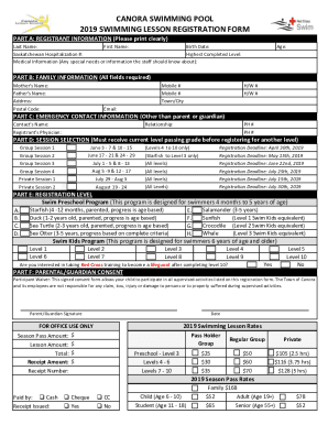 Fillable Online CANORA SWIMMING POOL 2019 SWIMMING LESSON REGISTRATION ...