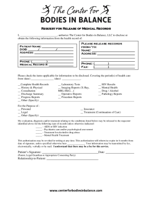 Fillable Online Medical Record Release Request Form Granville Medical ...