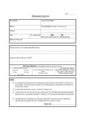 Fillable Online Grooming form 2012-06 Fax Email Print - pdfFiller