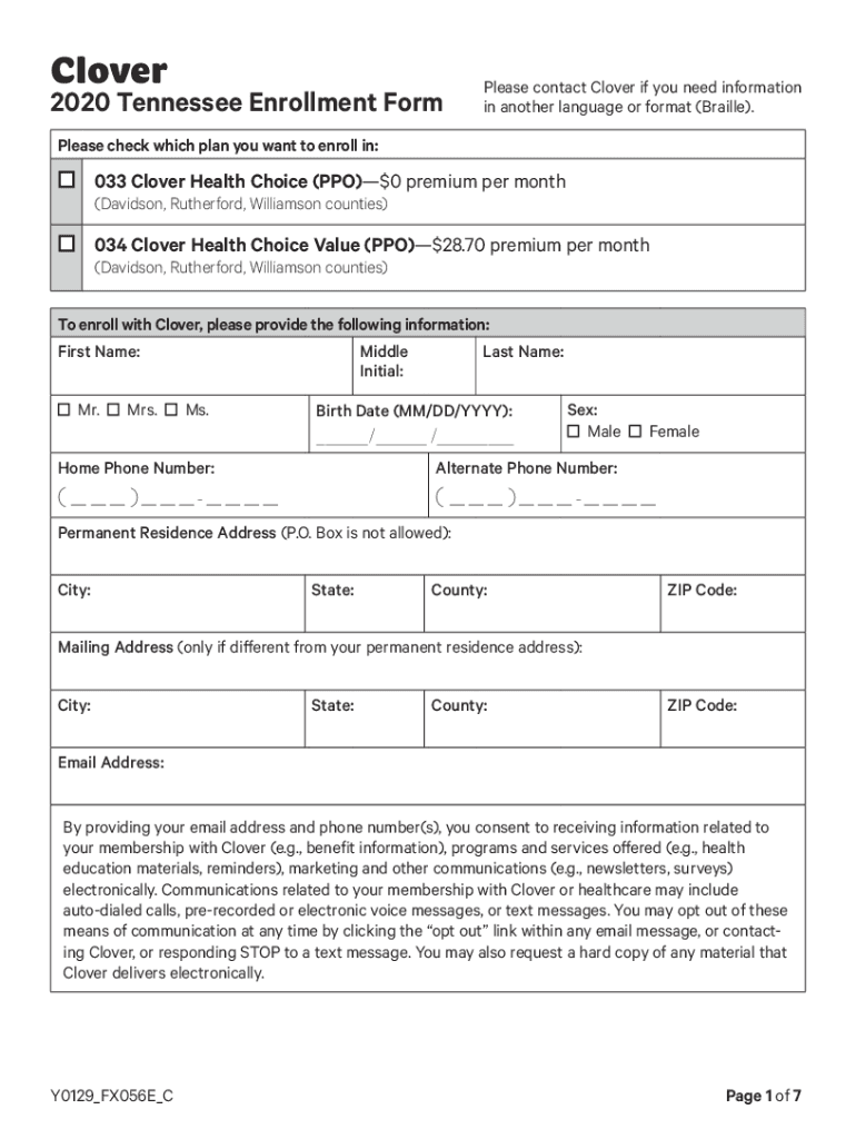 Fillable Online FX056A 2020 NJ Enrollment form v7 - Clover Health Fax Email Print - pdfFiller