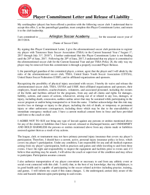 Fillable Online Player Commitment Letter - Arlington Soccer Academy Fax ...