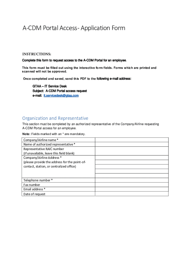 Fillable Online A-CDM Portal Access Application Form - Pearson Airport ...