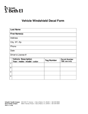Fillable Online Vehicle Windshield Decal Form Fax Email Print - pdfFiller